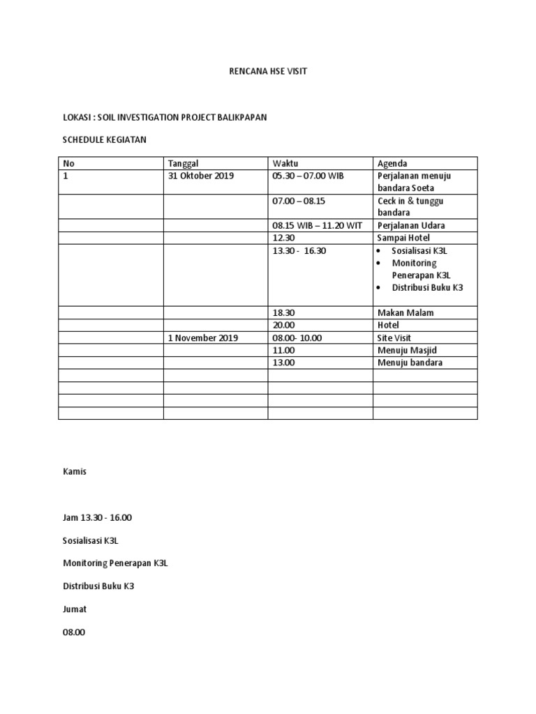 Rencana HSE Visit Proyek Balikpapan | PDF