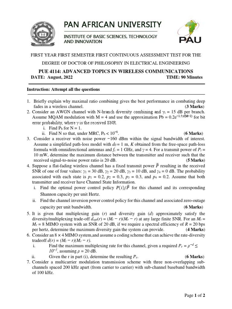 Pue 4114 Cat1-2022 | PDF | Signal To Noise Ratio | Bandwidth (Signal Processing)