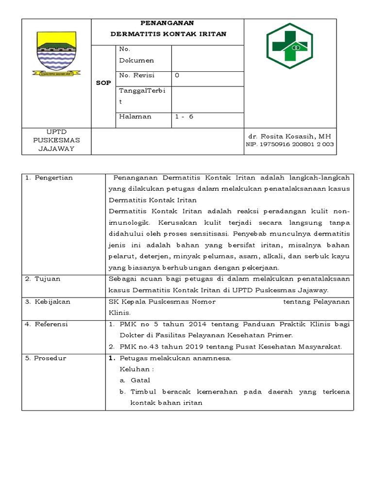 SOP Dermatitis kontak iritan | PDF