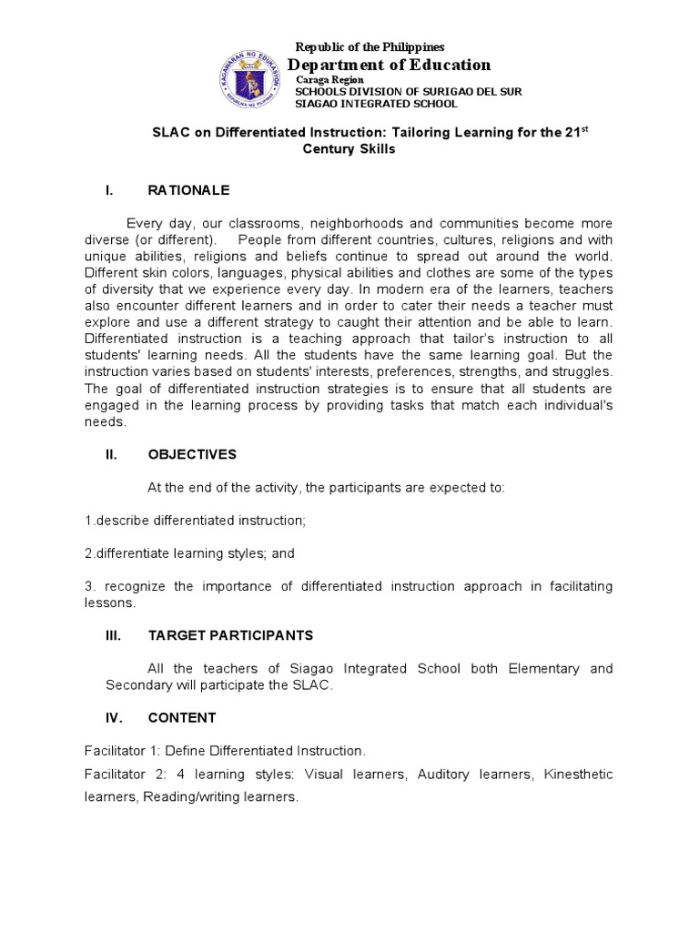 Activity Design 1 - Differentiated Instruction | PDF | Differentiated Instruction | Learning