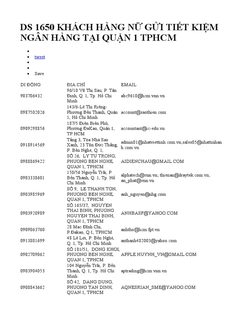 Ds 1650 Khach Hang Nu Gui Tiet Kiem Ngan Hang Tai Quan 1 TPHCM | PDF