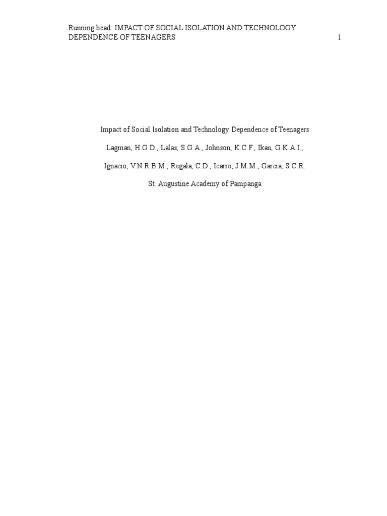 Impact of Social Isolation and Technology Dependence of Teenagers FINAL ...