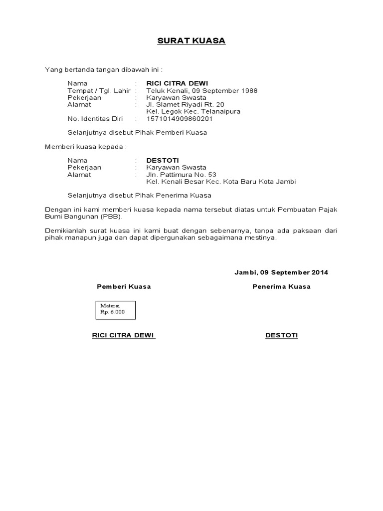 SURAT KUASA Mbak Desi | PDF