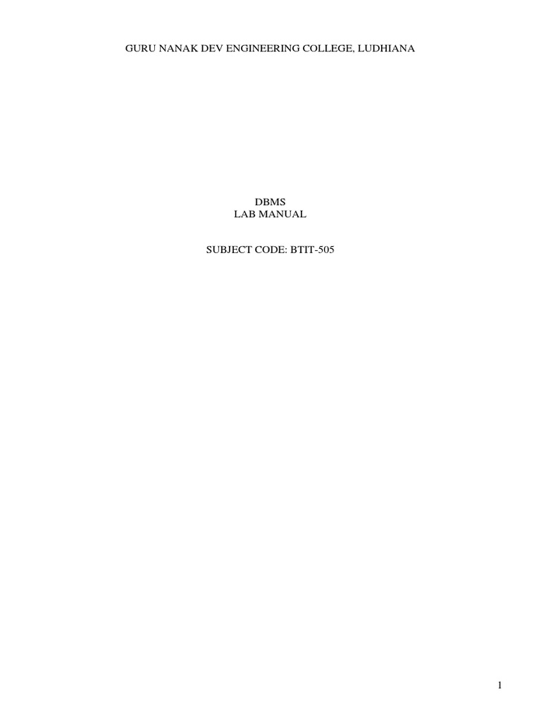DBMS Lab Manual | PDF | Pl/Sql | Sql