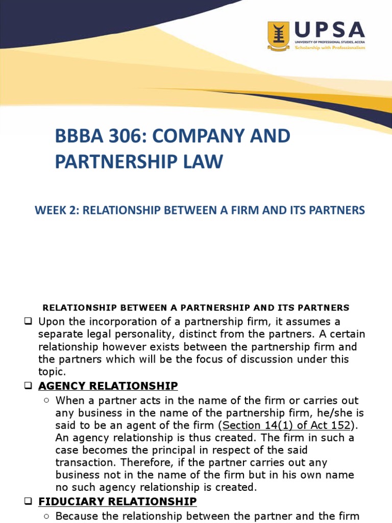 Company and Partnership Law Week 2 (Relationship Between A Partnership ...