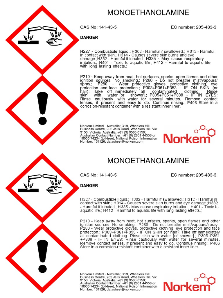Australia M34 Monoethanolamine CLP 2 Per Page V1.5 | PDF | Personal ...