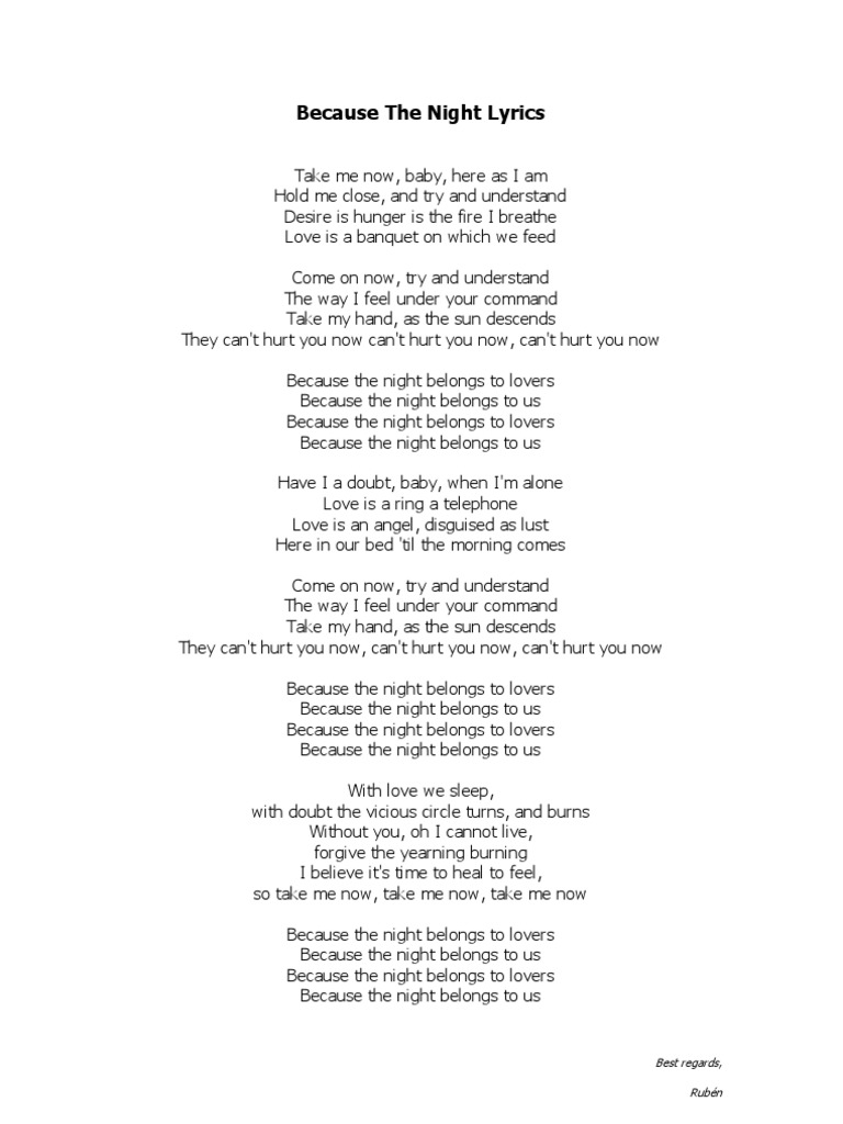 Because The Night Lyrics | PDF