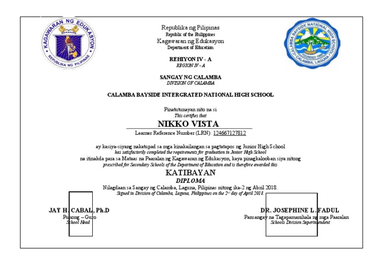 Junior High School Diploma Certification | PDF