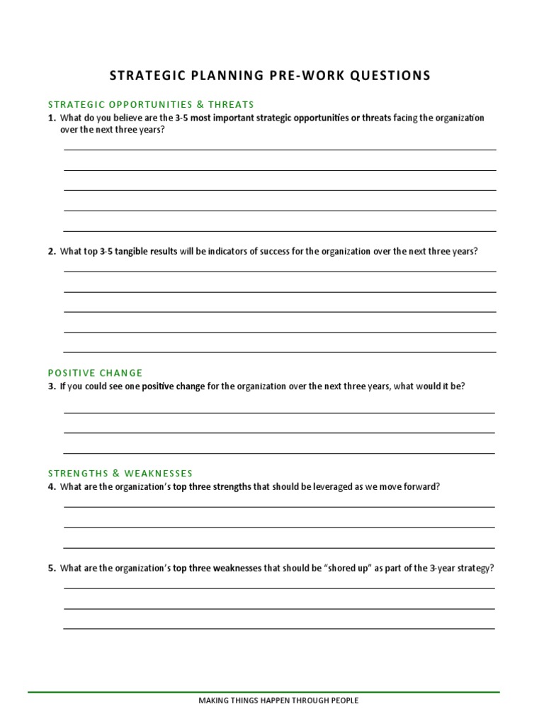 Pre-Work Strategic Planning Questions | PDF