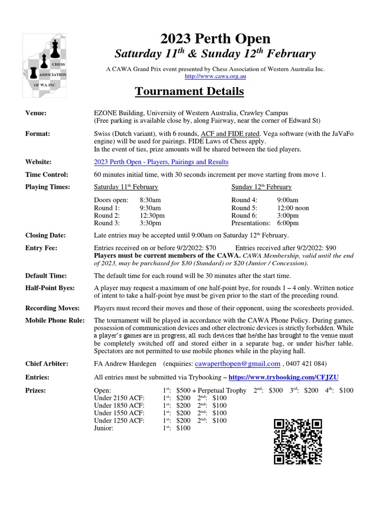 2023 Perth Open Entry Form | PDF | Traditional Board Games | Chess