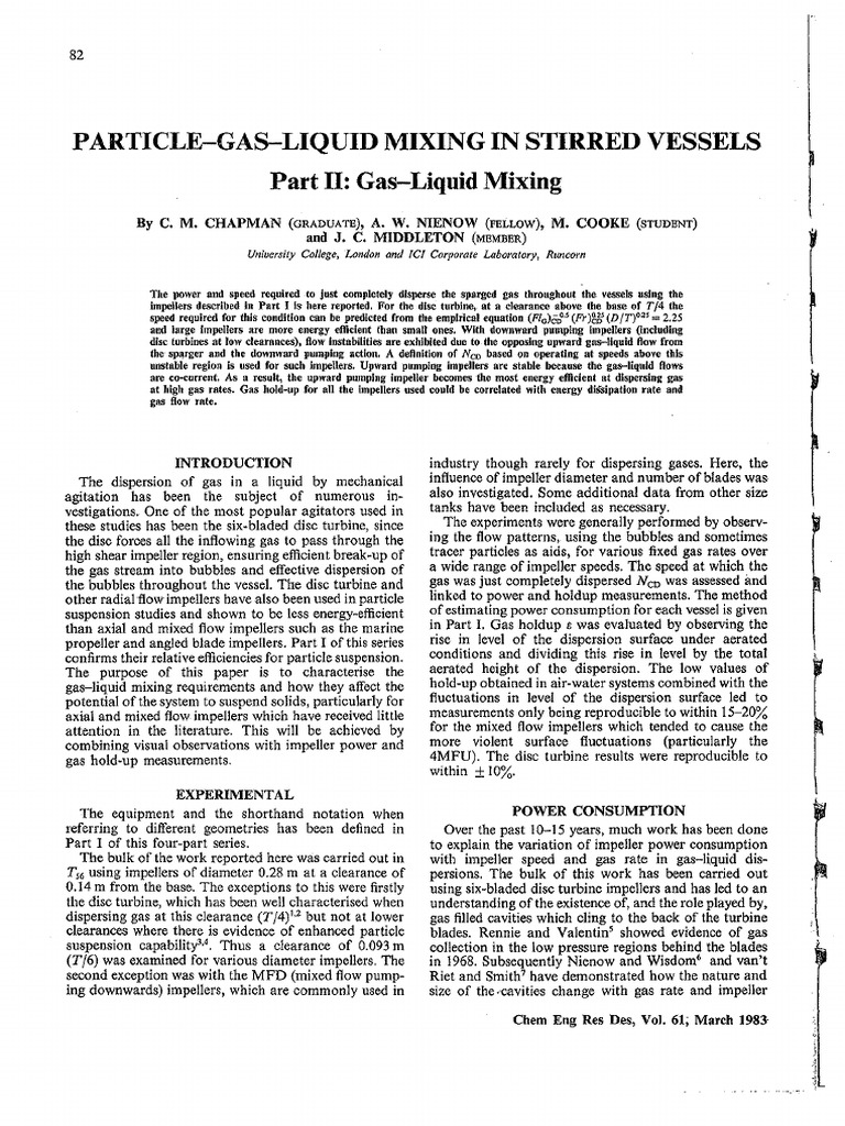 Gas Hold Up Chapman Et Al 1983 | PDF