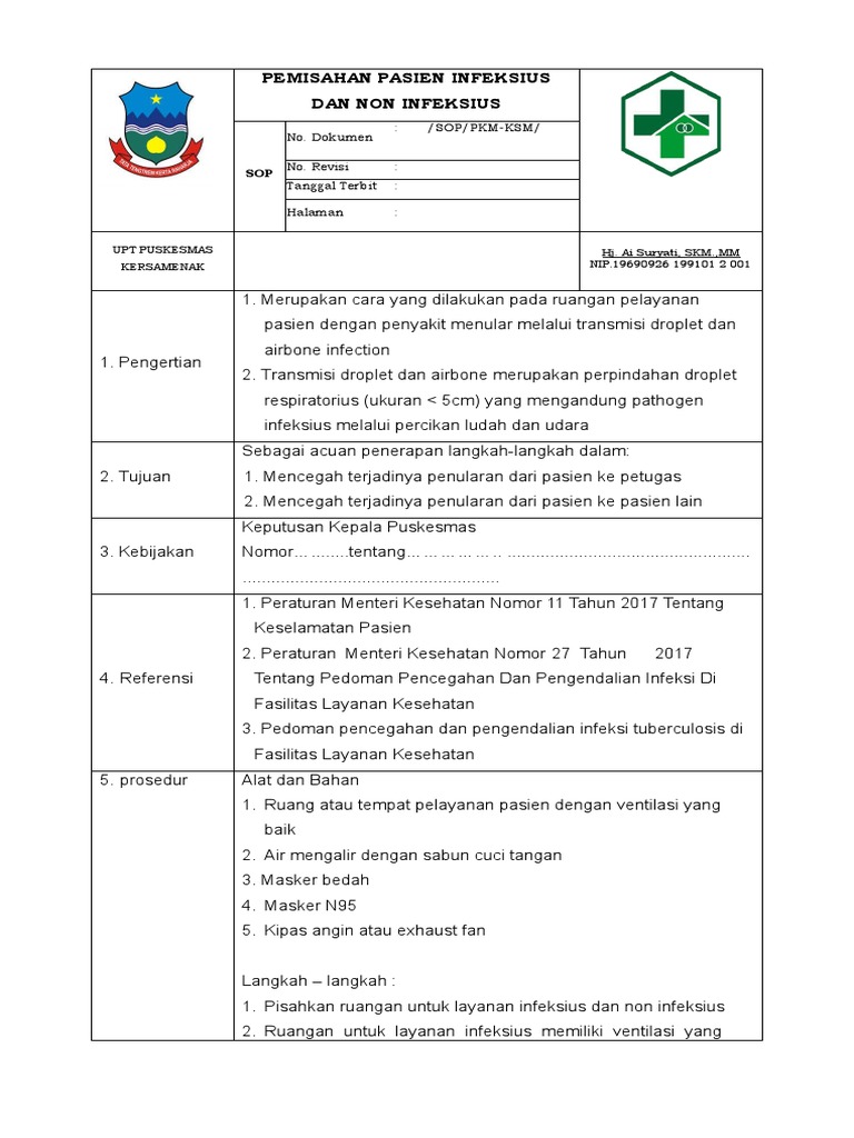Sop Pemisahan Pasien Infeksius Dan Non Infeksius | PDF
