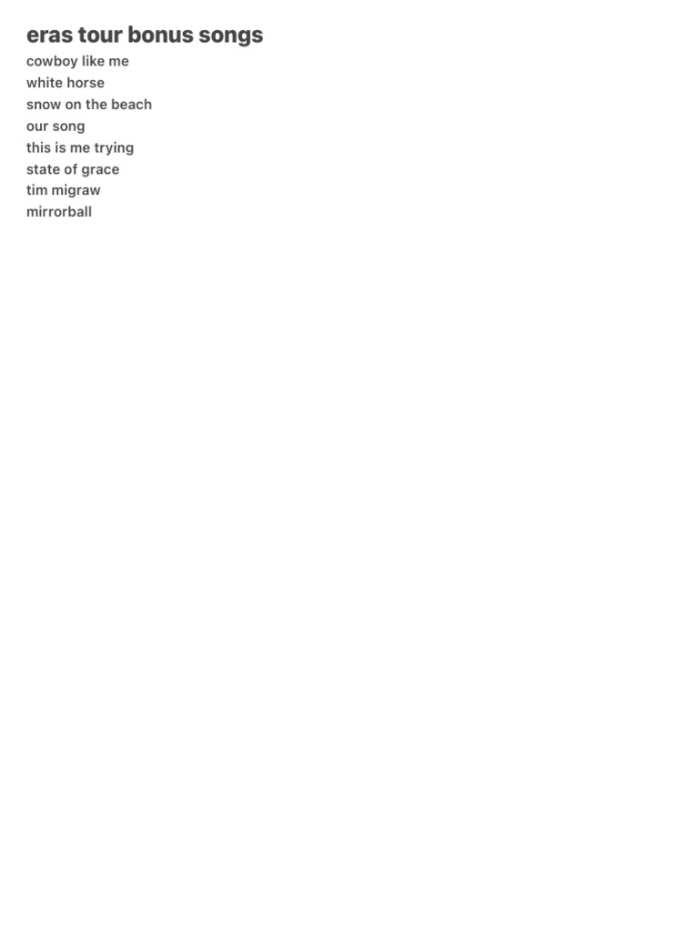 Eras Tour Bonus Songs | PDF