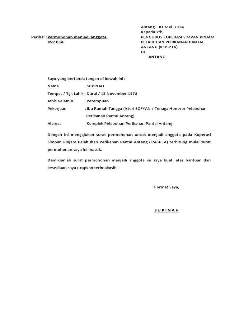 Surat Permohonan Anggota Baru | PDF