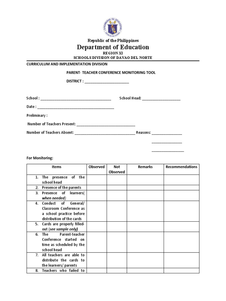 PARENT Teacher Conference Tool | PDF | Learning | Behavior Modification