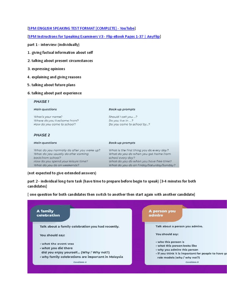 Spm English Speaking Test Format | PDF