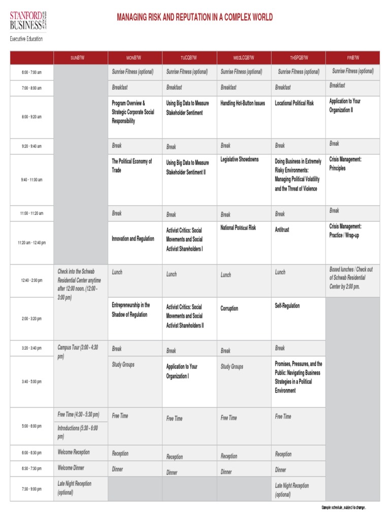 Stanford GSB Ee Sample Schedule MRR | PDF | Economies | Business