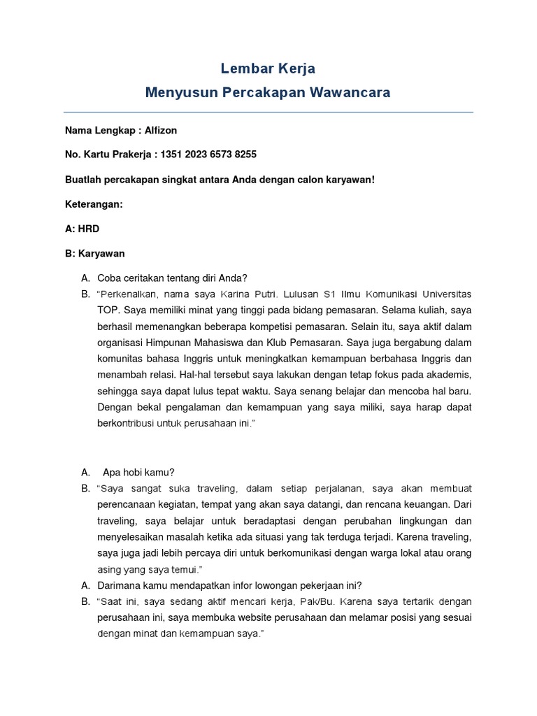 TPM 3 Menyusun Percakapan Wawancara - (Alfizon) | PDF