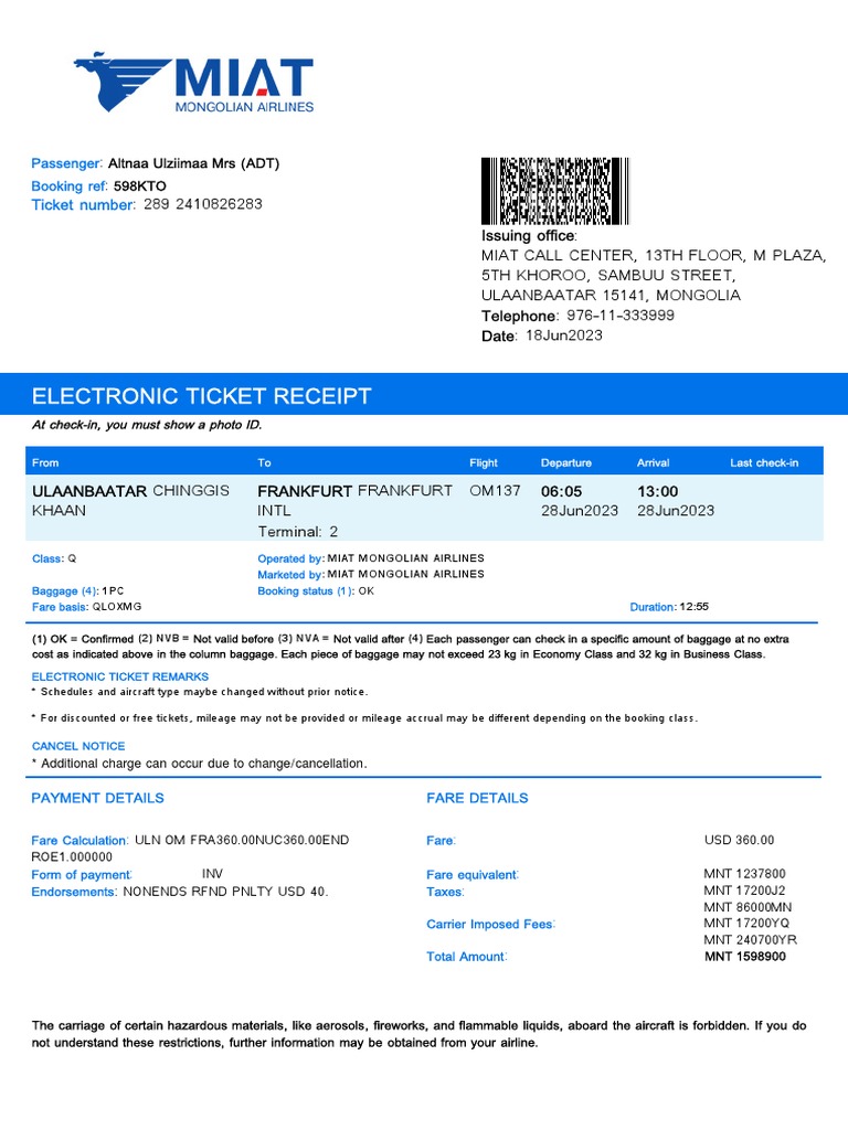 Your Electronic Ticket-EMD Receipt-2 | PDF | Airlines | Fee