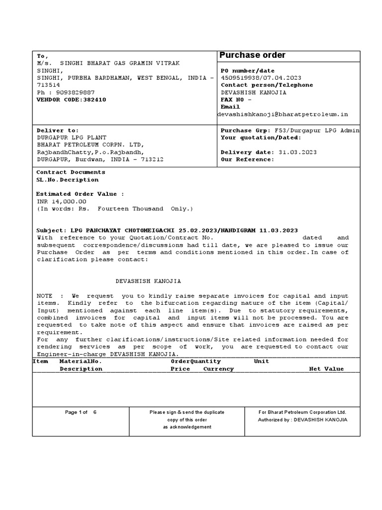 Purchase Order | PDF | Invoice