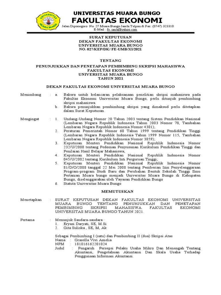 SK Pembimbing Skripsi Akuntansi | PDF