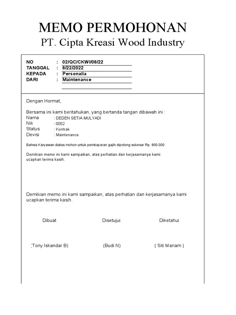Memo Permohonan | PDF