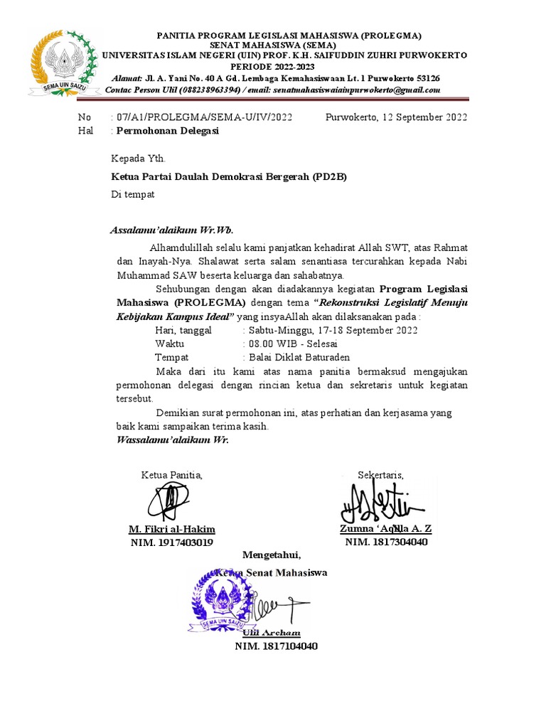 Undangan Prolegma Partai Daulah Demokrasi Bergerah (PD2B) | PDF