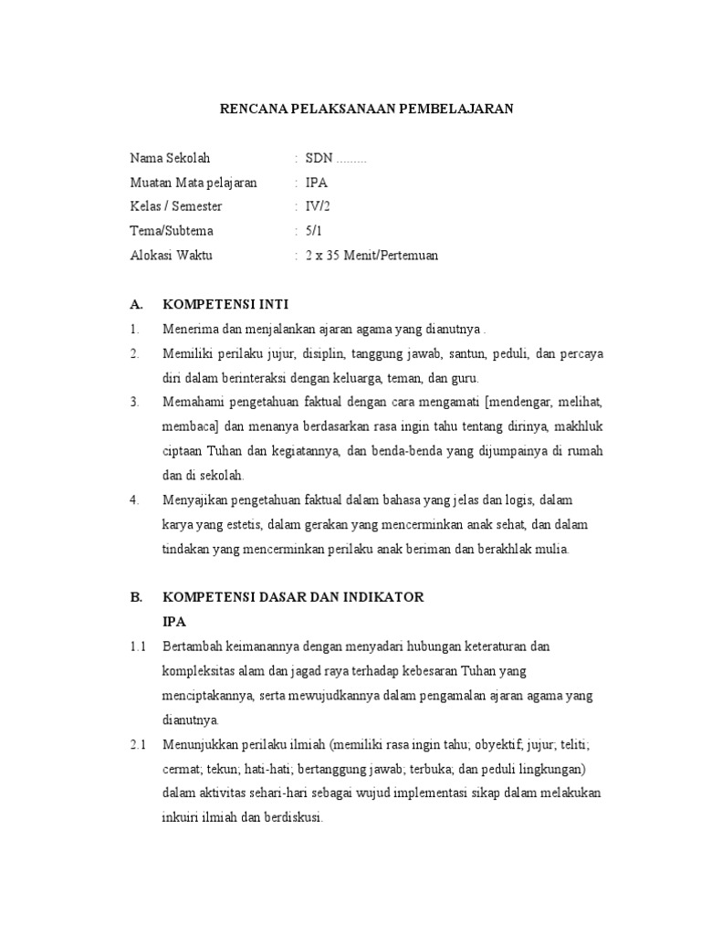 Sifat Cahaya: RPP IPA Kelas 4 | PDF