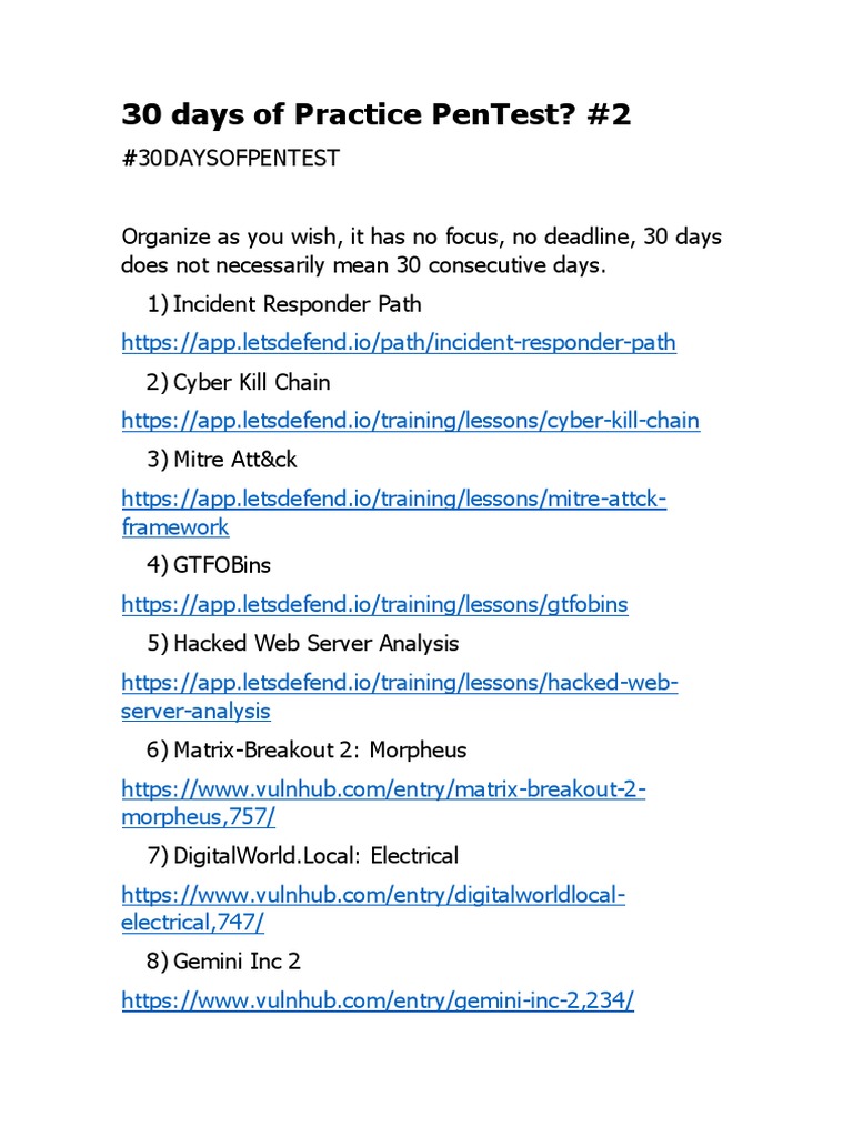 30-Day PenTest Learning Plan | PDF | Penetration Test | Computer Science