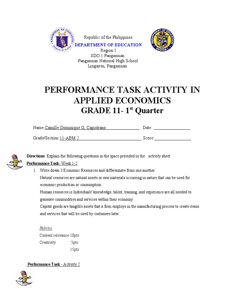 Applied Economics Performance Task Guide | PDF | Factors Of Production | Capital (Economics)