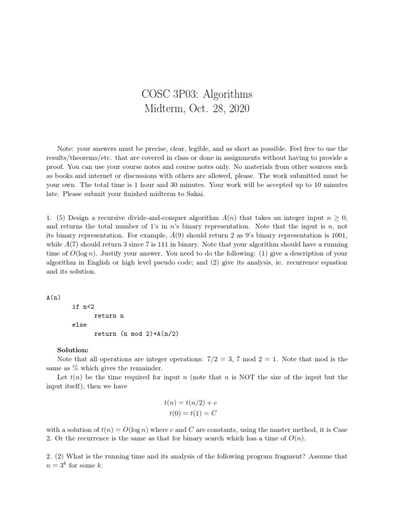Midterm Solution | PDF | Algorithms | Applied Mathematics