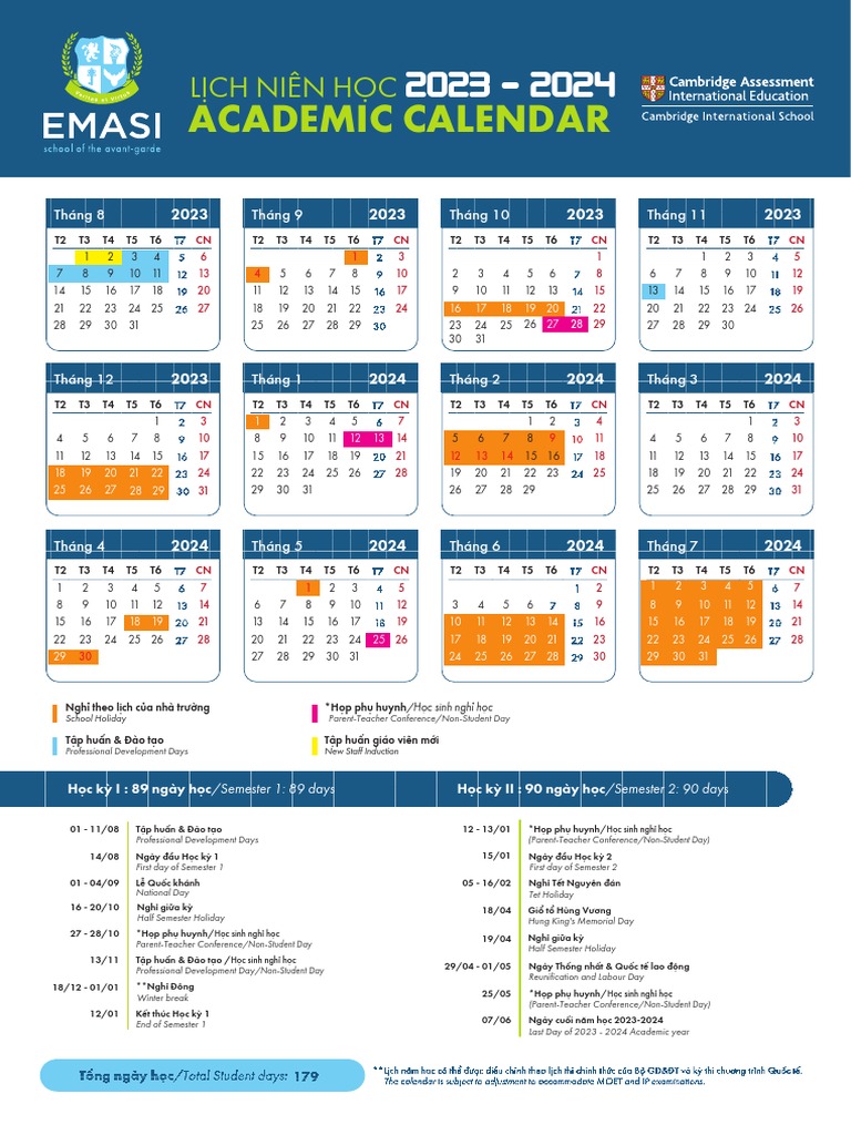 EMASI Academic Calendar 2023 2024 | PDF