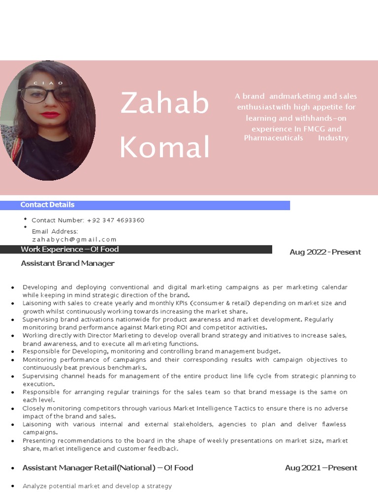 Zahab Komal CV New | PDF | Brand | Marketing