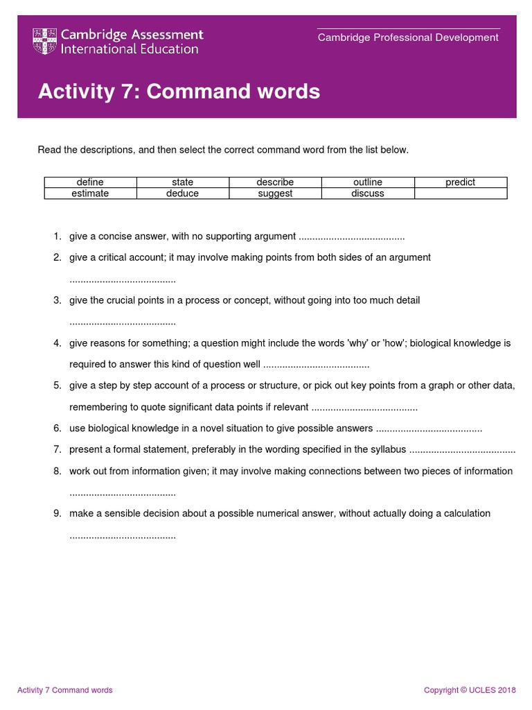 Activity 7 - Command Words | PDF