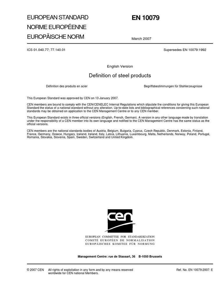 En 10079 | PDF | Pipe (Fluid Conveyance) | Rolling (Metalworking)