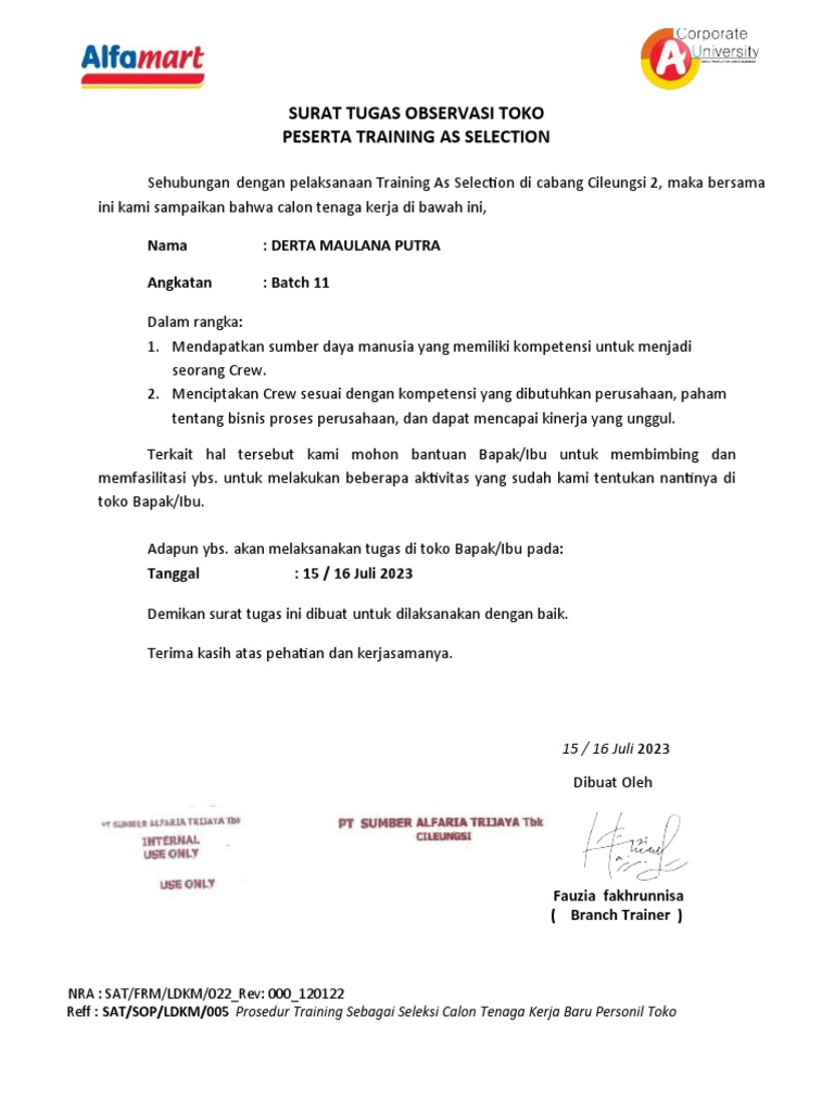 Surat Tugas Observasi Batch 11 2023 | PDF