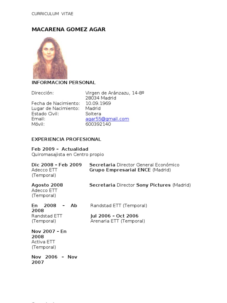 Modèle CV Espagnol | PDF | Idioma en Inglés | Hotel