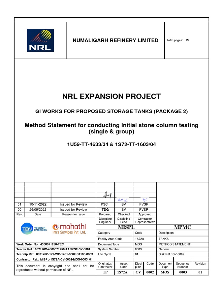 Tp-1s72a-Cv-0002-Mos-0003 - 01 - R - Method Statement For Conducting ...