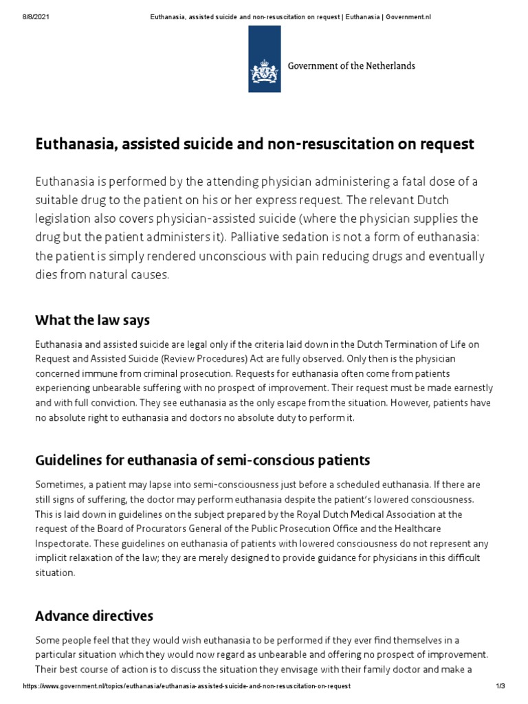 Euthanasia, Assisted Suicide and Non-Resuscitation On Request ...