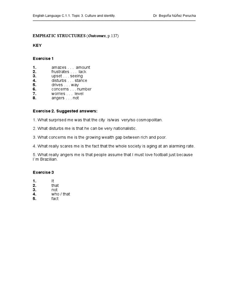 Emphatic Structures. Key To Grammar Reference Exercises | PDF | Sports & Recreation | Self ...
