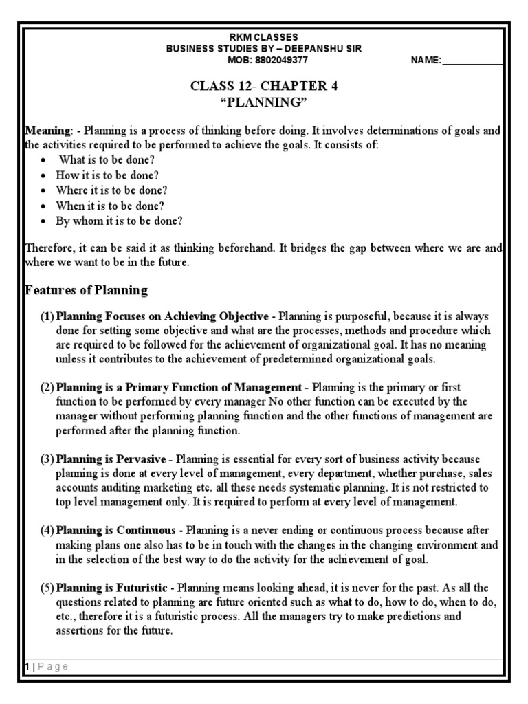 Class 12 Chapter 4 Planning | PDF | Policy | Planning