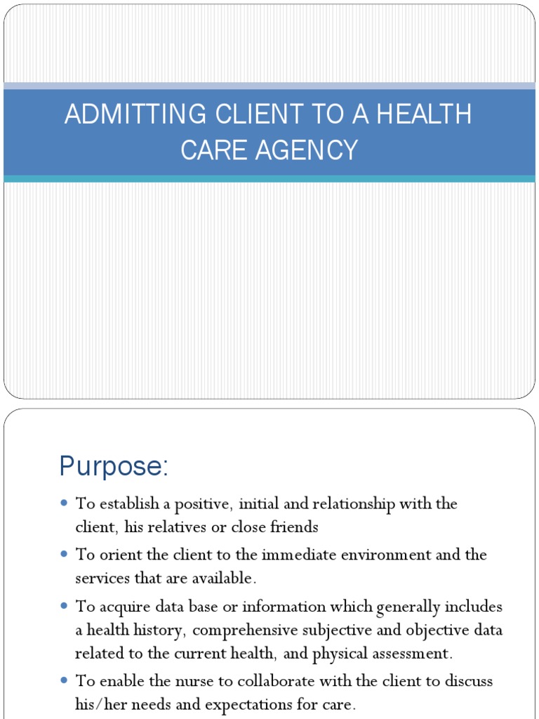 Client Admission Process in Healthcare | PDF | Nursing | Medical Diagnosis