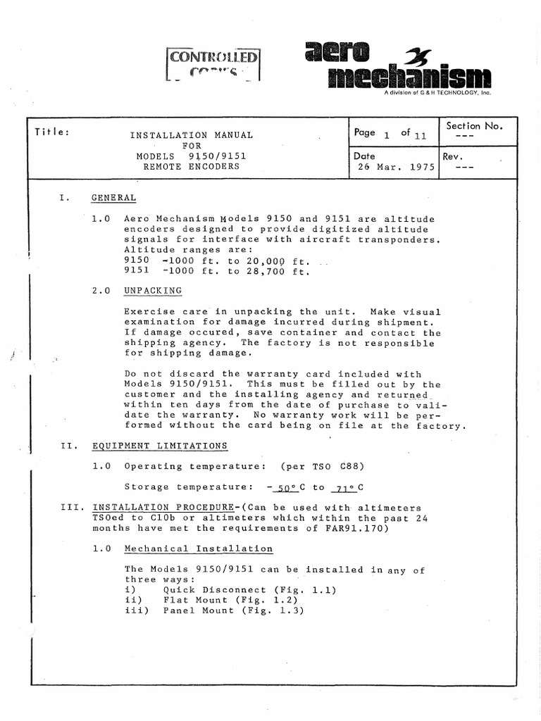 Aero Mech Remote Encoder 9150 - 9151 Im | PDF | Altimeter | Electrical ...