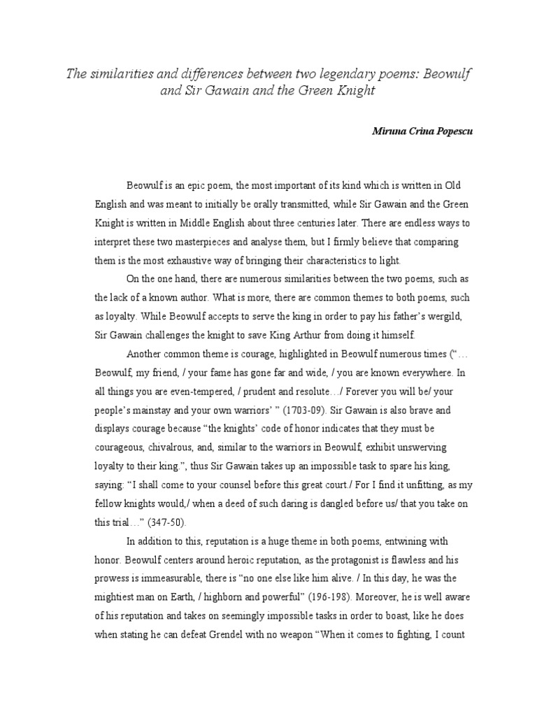 Beowulf Vs Sir Gawain and The Green Knight | PDF | Green Knight | Beowulf