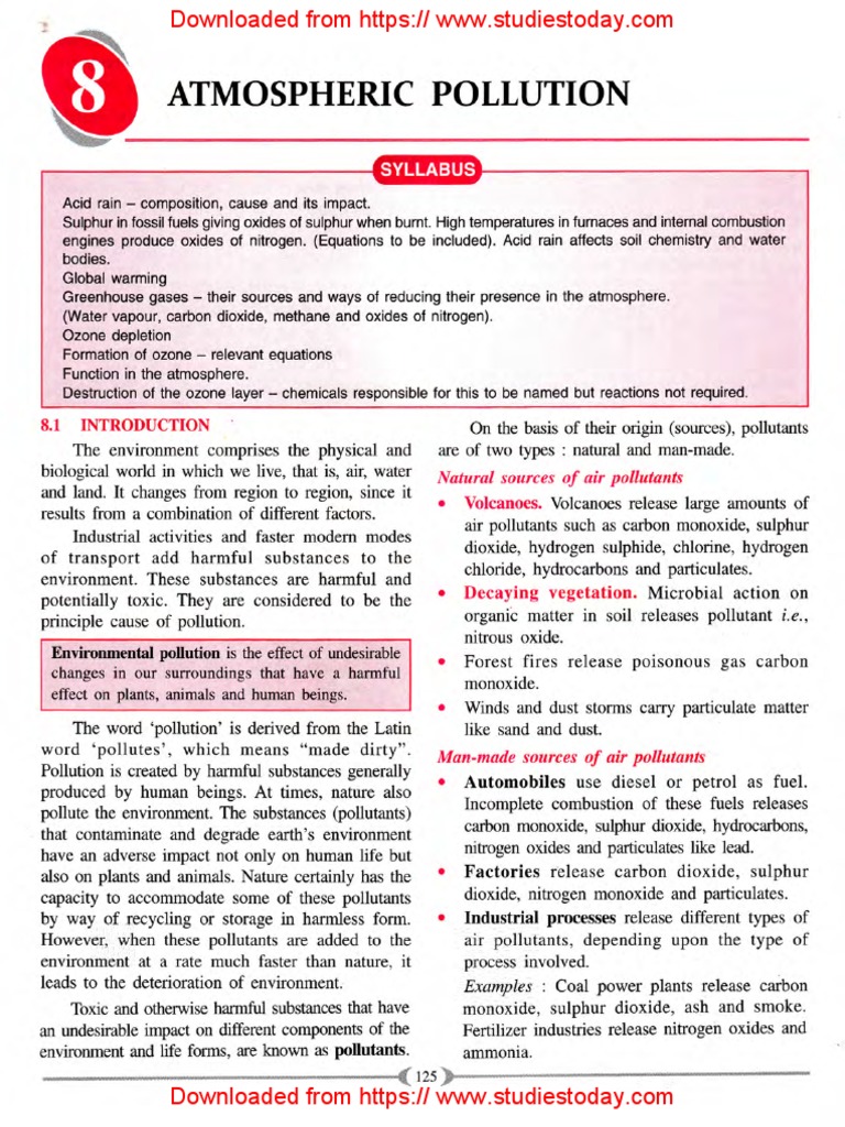 ICSE Class 9 Chemistry Chapter 08 Atmospheric Pollution | PDF