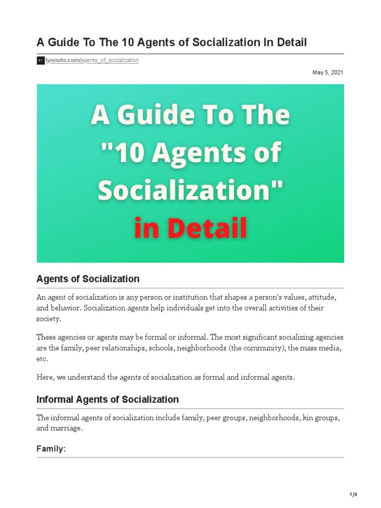 A Guide To The 10 Agents of Socialization in Detail | PDF ...