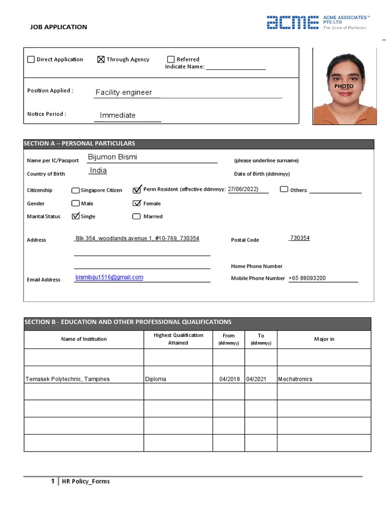 ACME Job Application Form 1 - Apr2021 | PDF | Interview | Employment