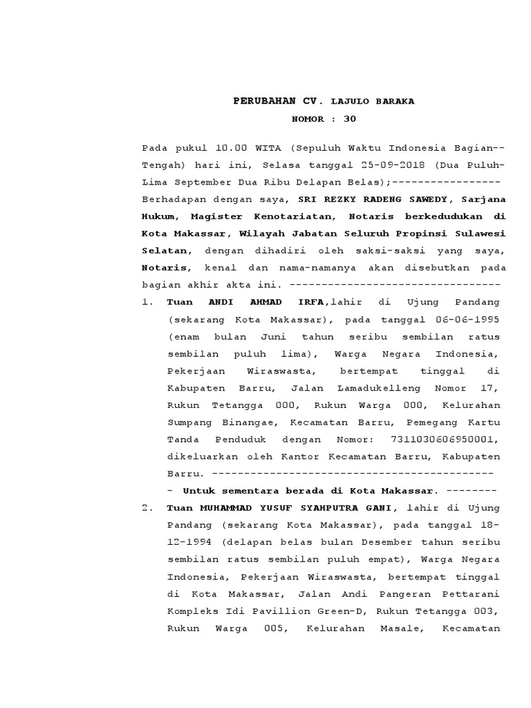 Perubahan CV Lajulo Baraka | PDF