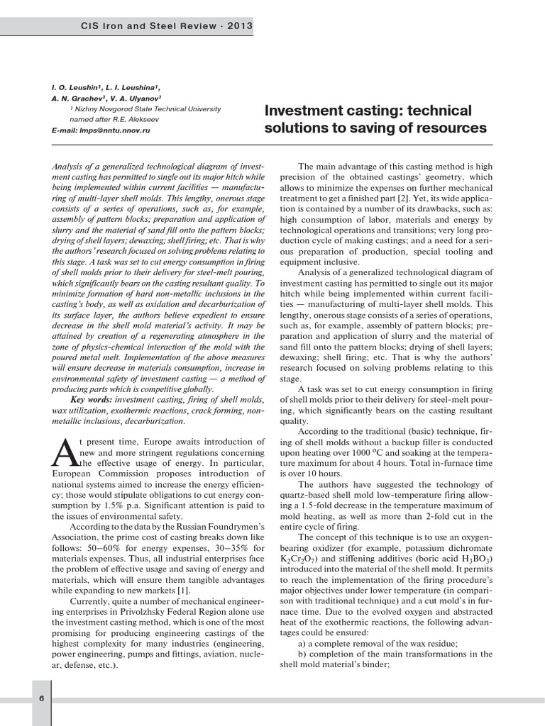 Article CIS 13 Pp.6-8 1 | PDF | Casting | Foundry