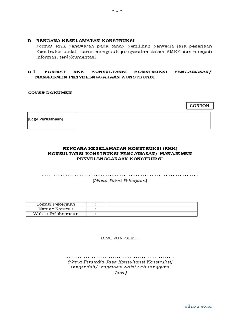 D. Rencana Keselamatan Konstruksi: Cover Dokumen | PDF | Teknologi ...